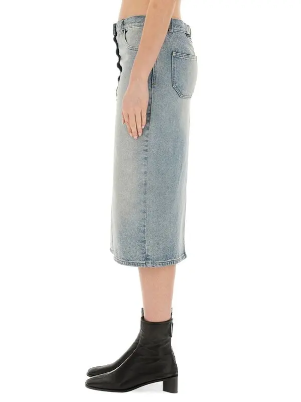 COURREGES Button-front Midi Skirt In Denim - Blue