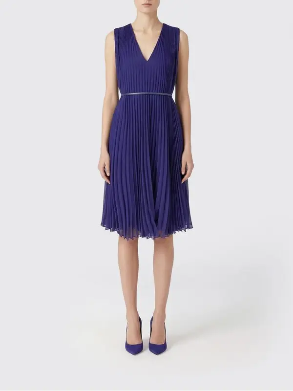Max Mara Pleated Dress With Belt - Blue