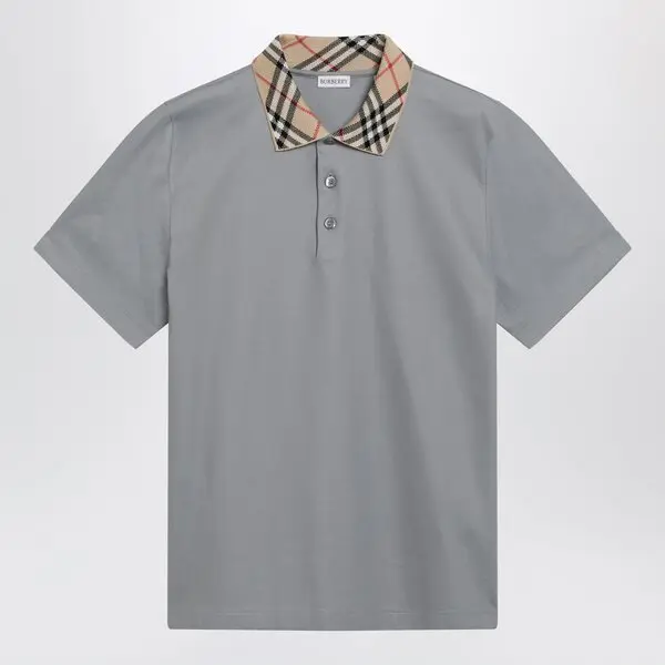 Burberry Grey Cotton Polo With Check Collar