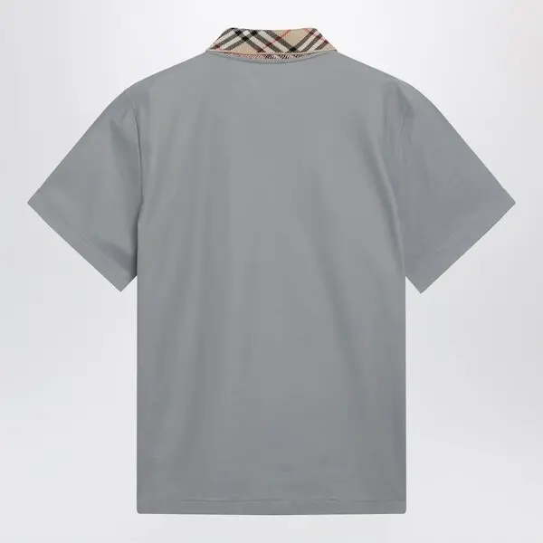 Burberry Grey Cotton Polo With Check Collar