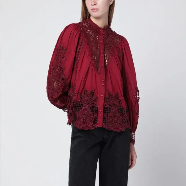 Farm Rio Guipure Lace Blouse - Red