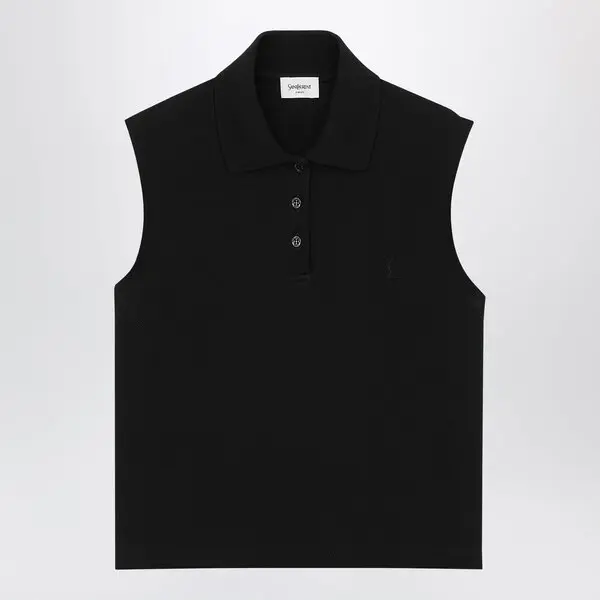 Saint Laurent Sleeveless Polo With Cassandre Logo - Black