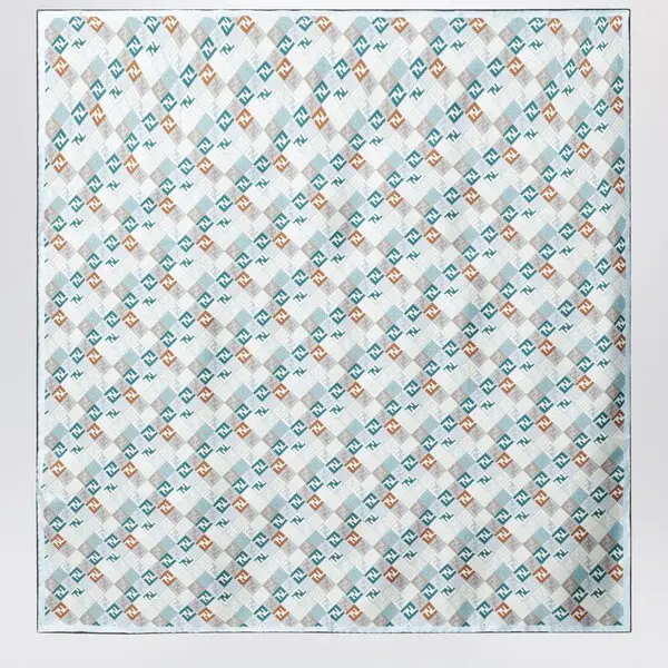 Fendi Multicolour Silk Foulard With Ff Logo - Blue