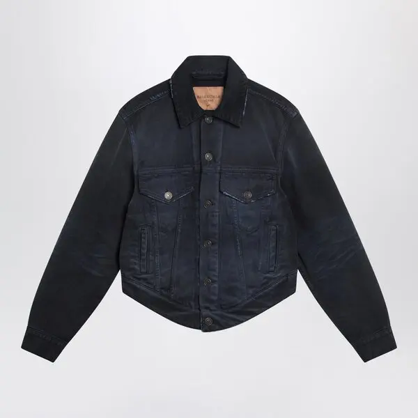 Balenciaga Dark Navy Washed Cotton Denim Jacket With Curved Waist