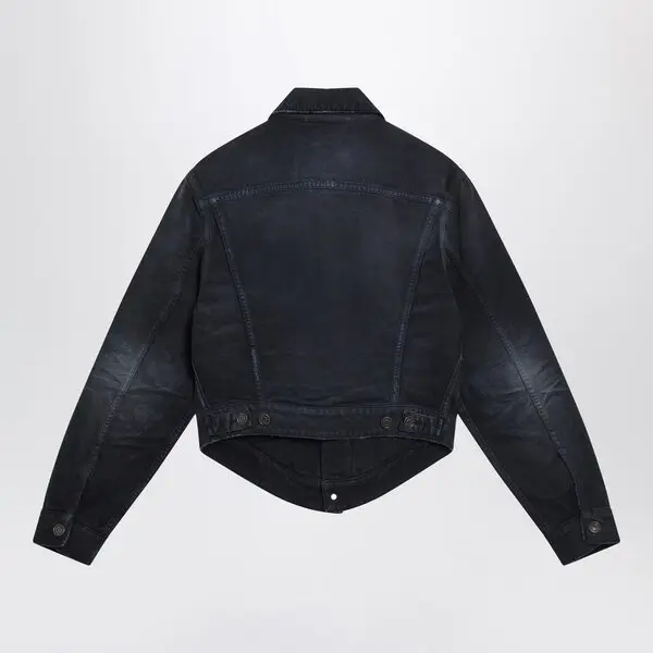 Balenciaga Dark Navy Washed Cotton Denim Jacket With Curved Waist