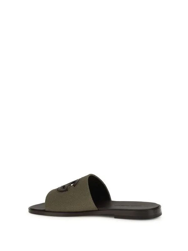 Dolce & Gabbana Canvas Slide Sandals With Logo Detailing