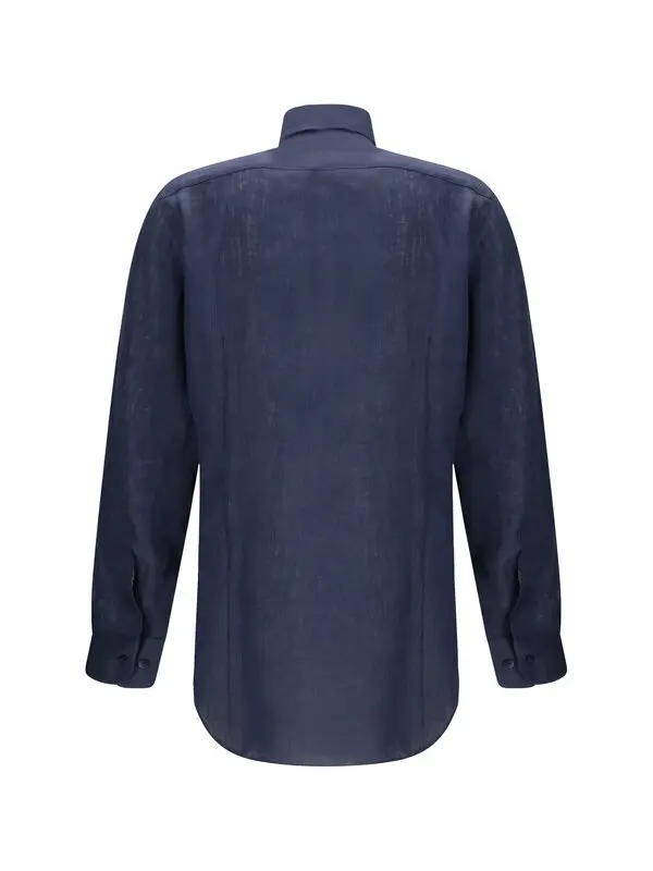Etro Linen Shirt With Contrasting Pegaso Embroidery Logo - Blue