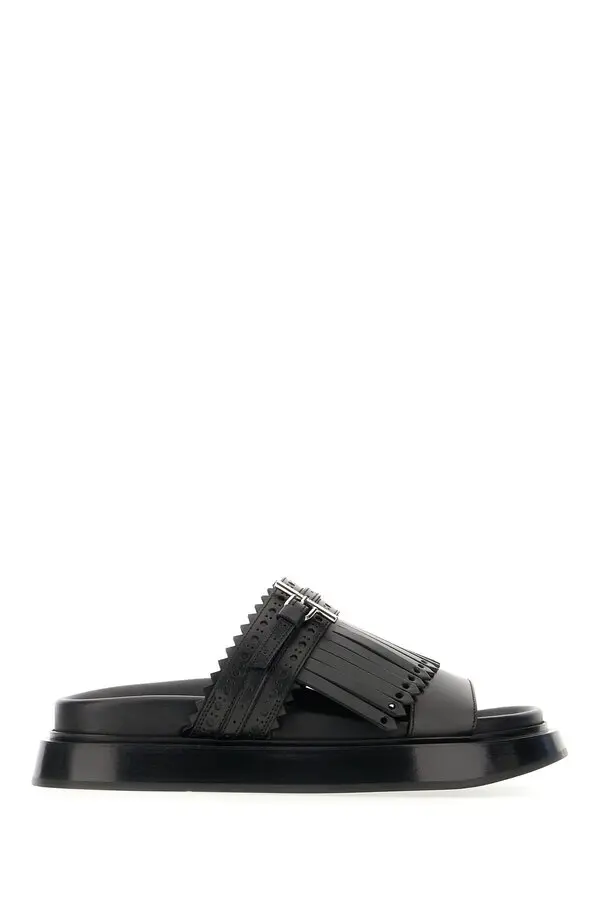 Alexander McQueen Black Leather Fringe Sandals - Multicolor
