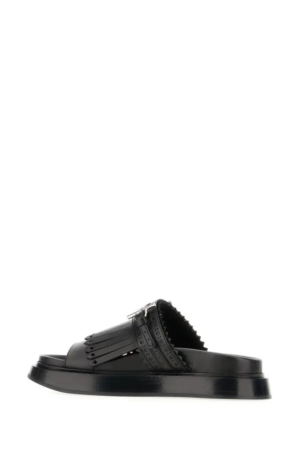 Alexander McQueen Black Leather Fringe Sandals - Multicolor