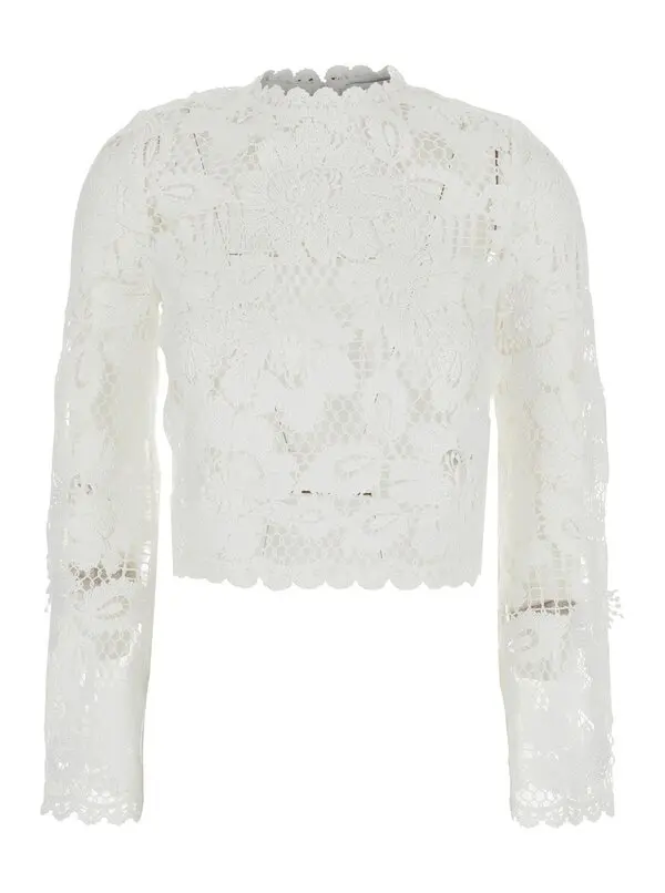 SELF-PORTRAIT Crochet Lace Top With Short Sleeves - Multicolor