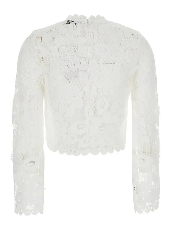 SELF-PORTRAIT Crochet Lace Top With Short Sleeves - Multicolor