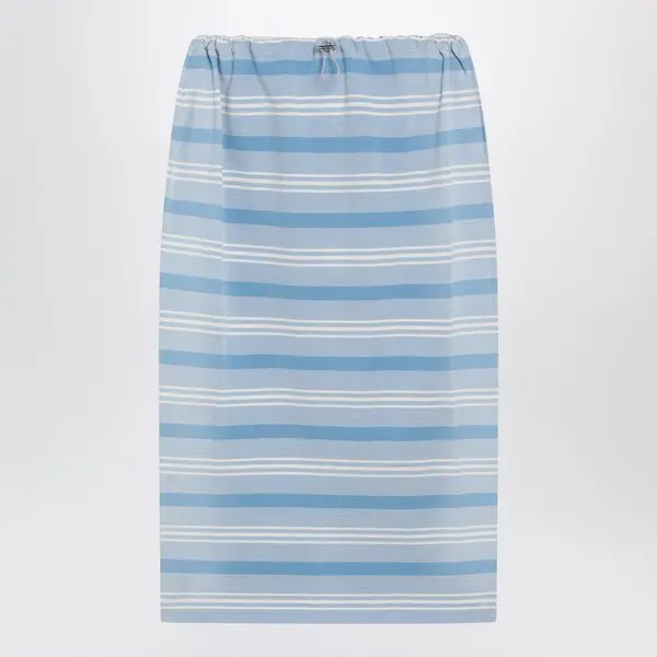Prada Midi Skirt In Striped Piquet - Blue