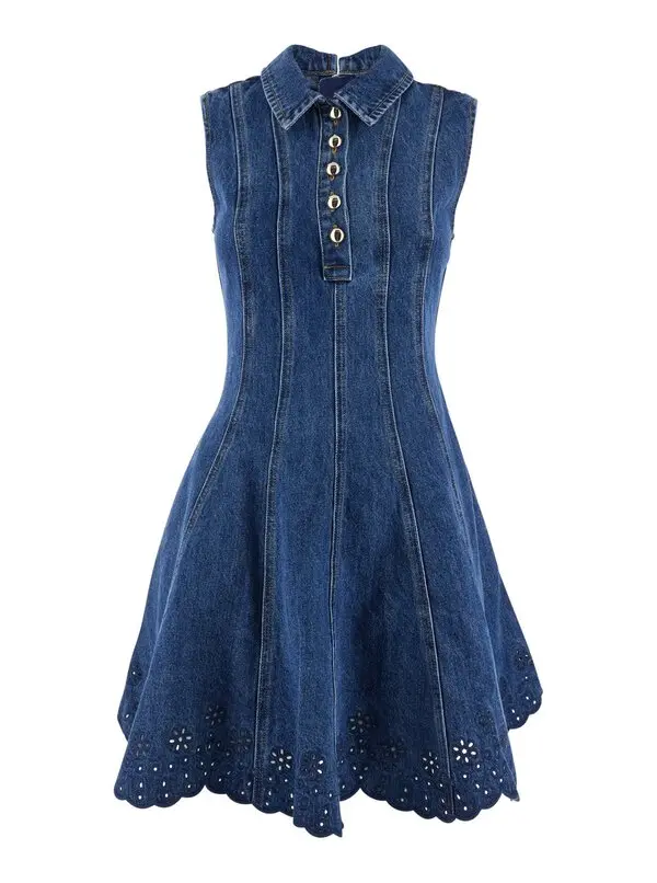 SELF-PORTRAIT Denim Broderie Dress - Multicolor