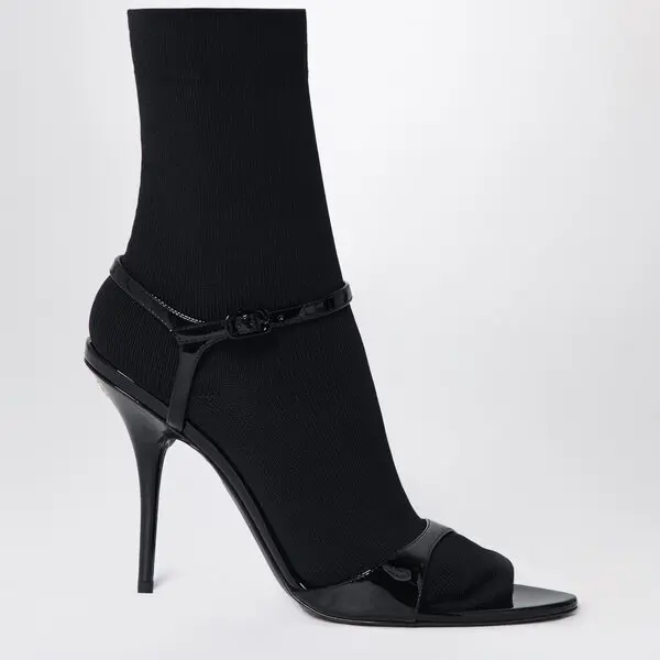 Balenciaga Avenue Sock Sandal In Patent Leather And Mesh
