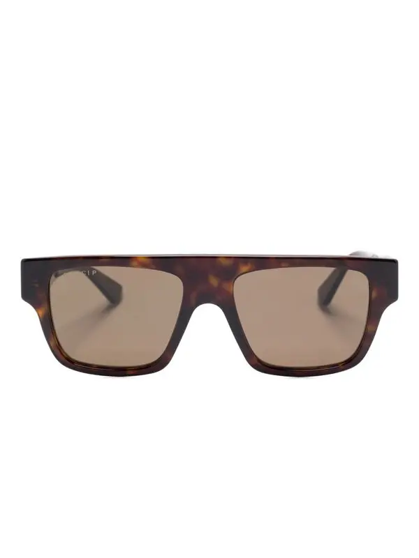 Gucci Rectangular Frame Sunglasses With Web Stripe Detail