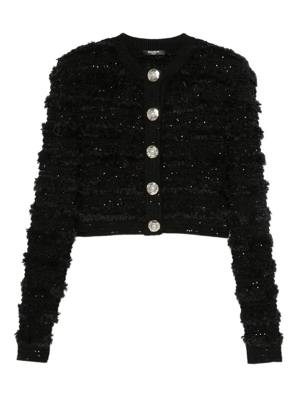 Balmain Textured Knit Sequined Cropped Cardigan - Multicolor