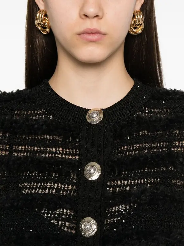 Balmain Textured Knit Sequined Cropped Cardigan - Multicolor