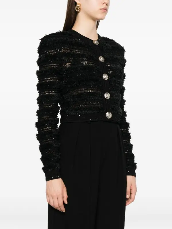 Balmain Textured Knit Sequined Cropped Cardigan - Multicolor