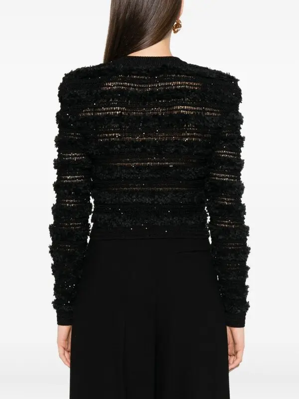 Balmain Textured Knit Sequined Cropped Cardigan - Multicolor