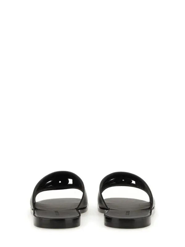 Dolce & Gabbana Leather Logo Slide Sandals - Black