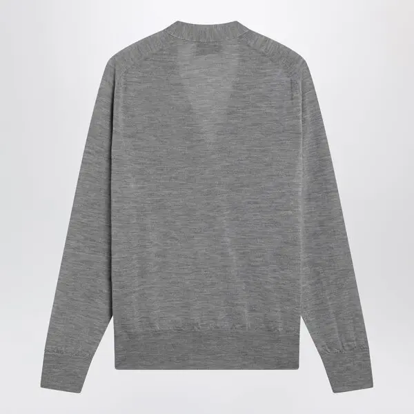 AMI Paris Merino Wool V-neck Cardigan With De Coeur Embroidery