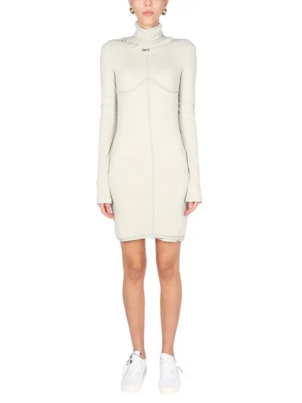 Off-White High Neck Dress With Shaped Chest - Gray