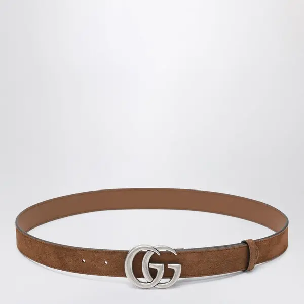 Gucci Suede Belt With Gg Marmont Buckle - Brown