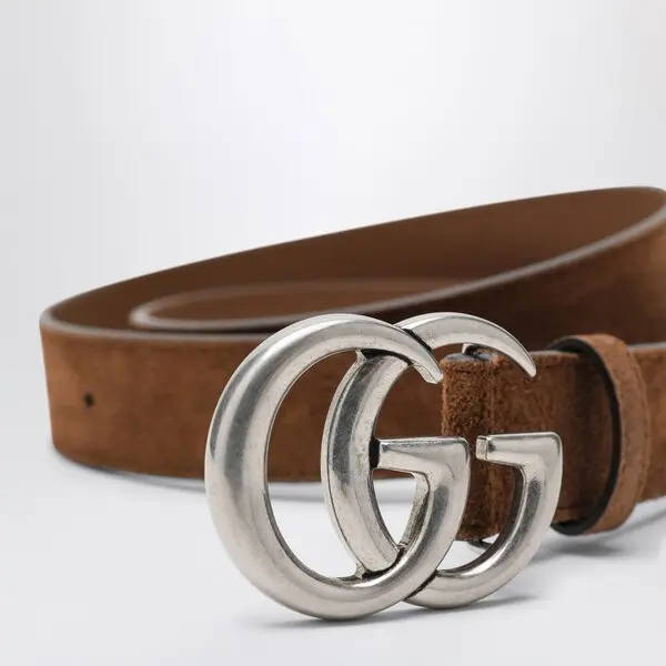 Gucci Suede Belt With Gg Marmont Buckle - Brown
