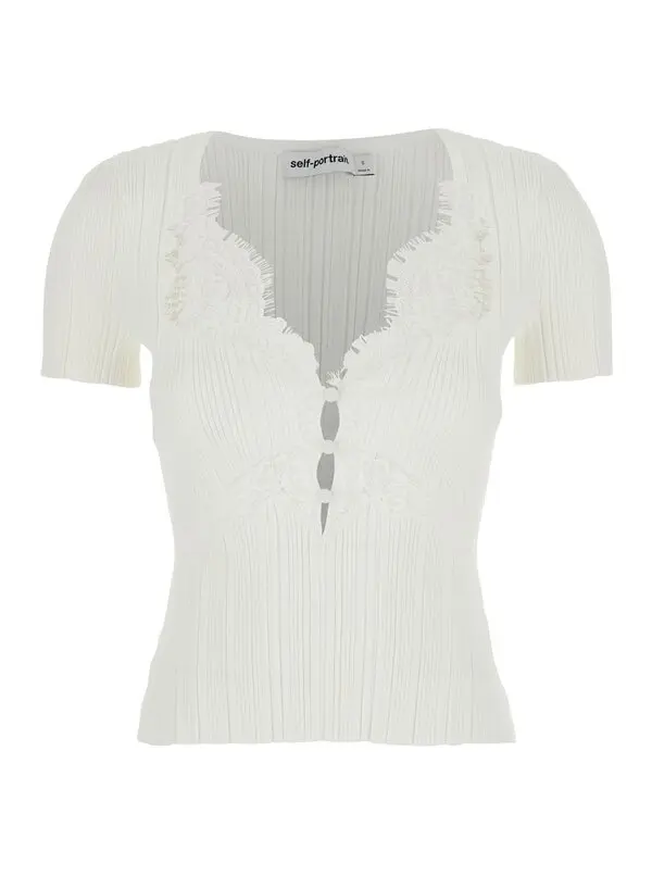 SELF-PORTRAIT Knit Top With Lace Trim - Multicolor