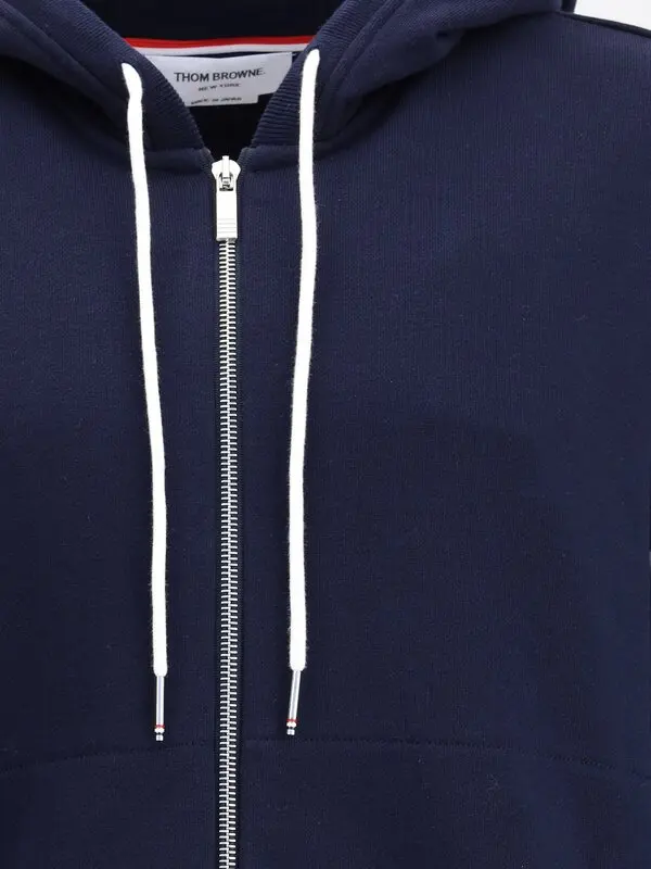 Thom Browne Cotton Hoodie With Logo Detail - Blue