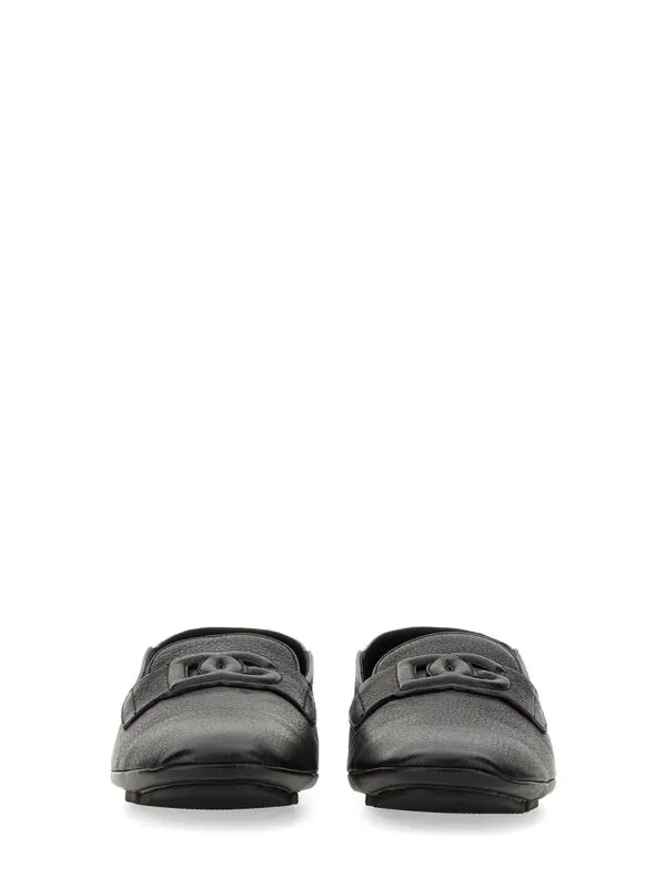 Dolce & Gabbana Leather Driver With Logo - Black
