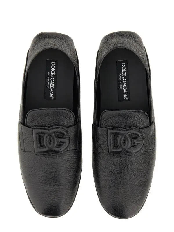 Dolce & Gabbana Leather Driver With Logo - Black