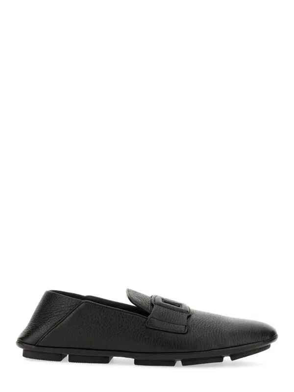 Dolce & Gabbana Leather Driver With Logo - Black