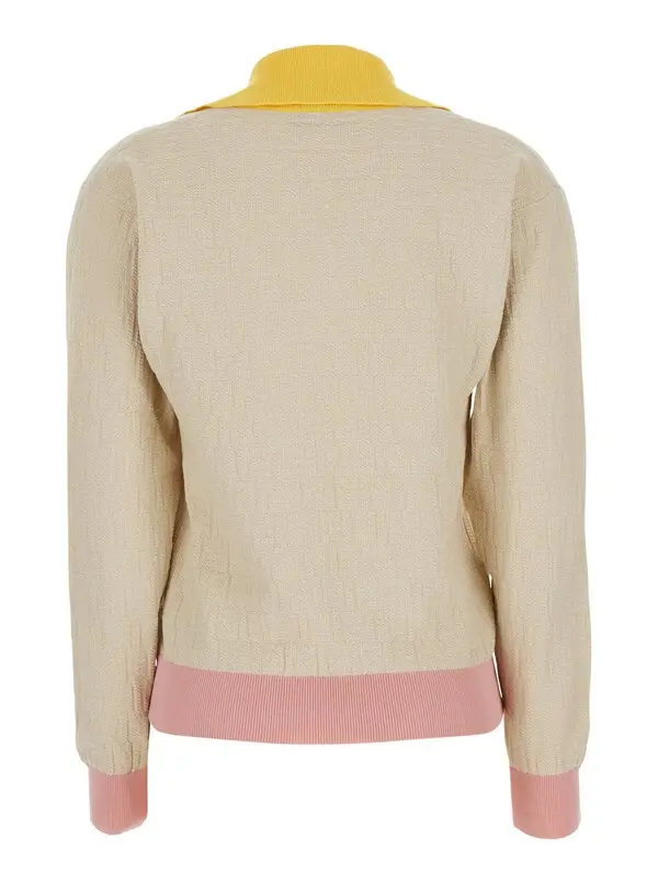 Fendi Long-sleeved V-neck Sweater With All-over Ff Motif In Cotton - Multicolor