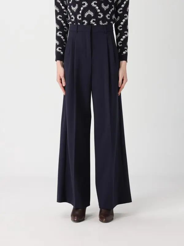 Max Mara Printed Silk Wide Leg Trousers - Blue