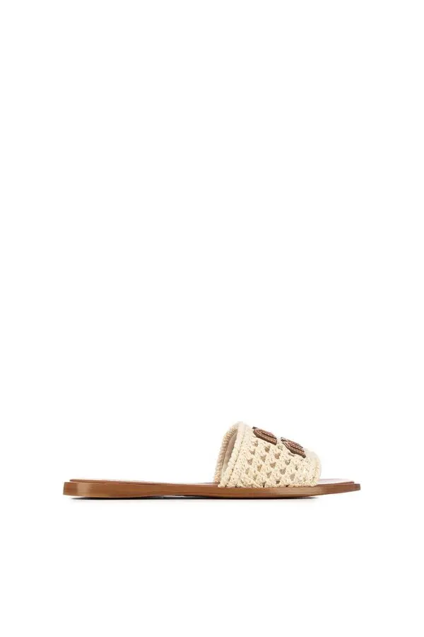 Miu Miu Woven Open Toe Flat Slides - Multicolor