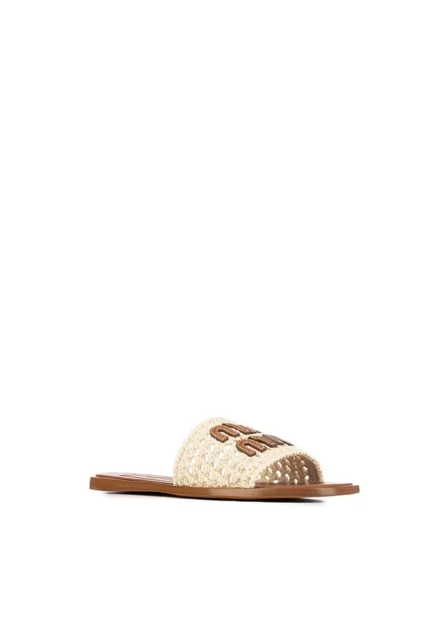 Miu Miu Woven Open Toe Flat Slides