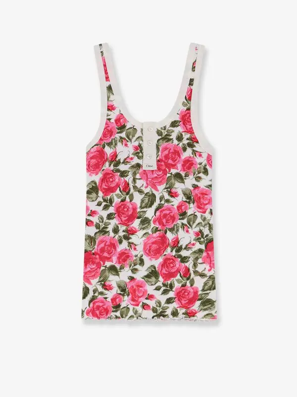 Chloé Cotton Henley Tank Top With Floral Pattern - Multicolor