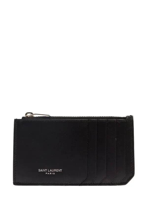 Saint Laurent Black Card-holder With Embossed Logo In Leather - Multicolor