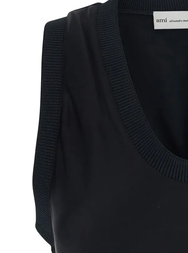 AMI Paris Black Ribbed Viscose Long Dress - Multicolor