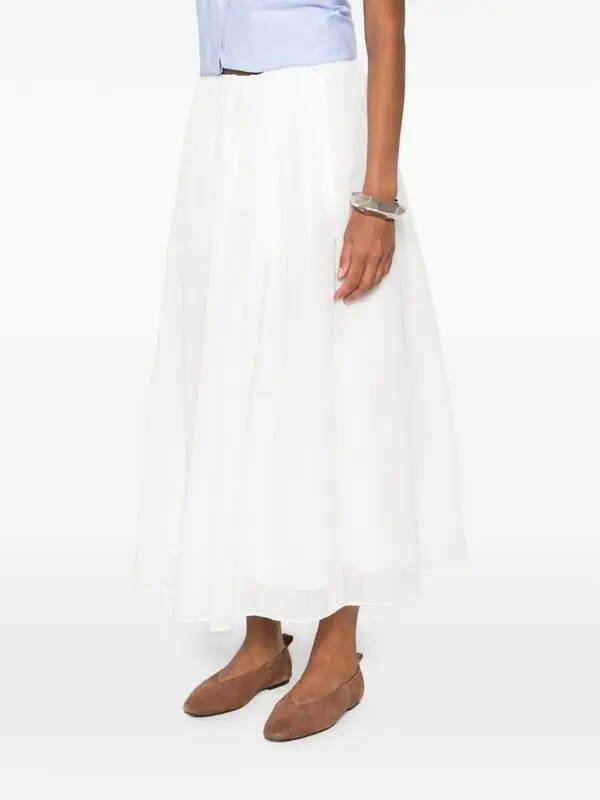 Brunello Cucinelli White Cotton Overlay Pleated Layered Knee-length Skirt