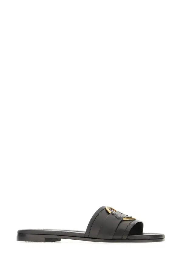 Moncler Leather Slides With Gold Tone Detailing - Multicolor