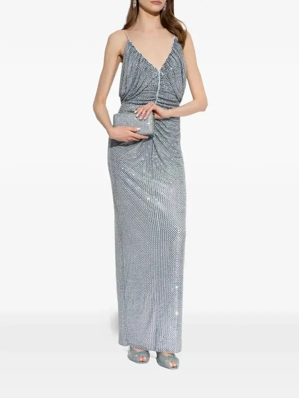 SELF-PORTRAIT Rhinestone Mesh Maxi Dress
