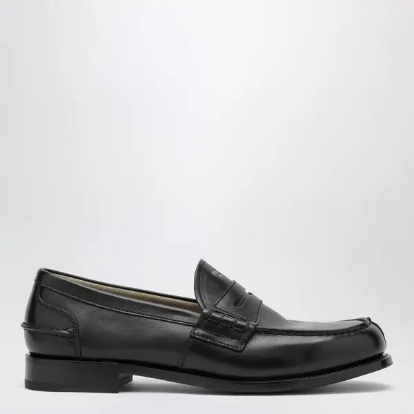 Prada Brushed Leather Loafers With Embossed Logo - Black