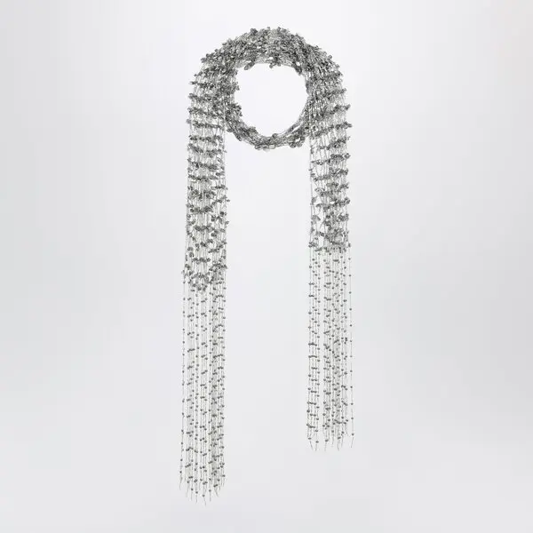 Dries Van Noten Beaded Scarf With Fringes - Silver