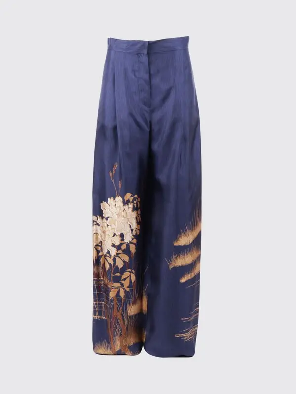 Max Mara Embroidered Silk Wide-leg Trousers - Blue