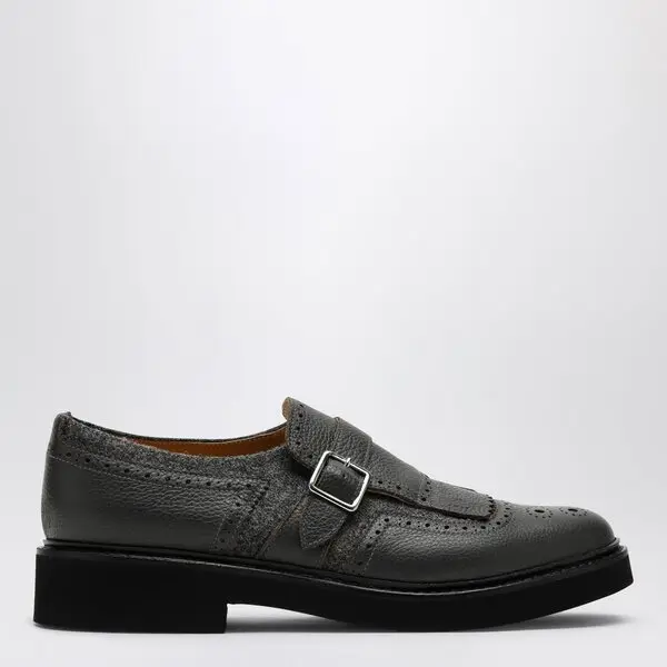DOUCAL'S Grey Leather Shoes With Buckle And Fringes - Brown