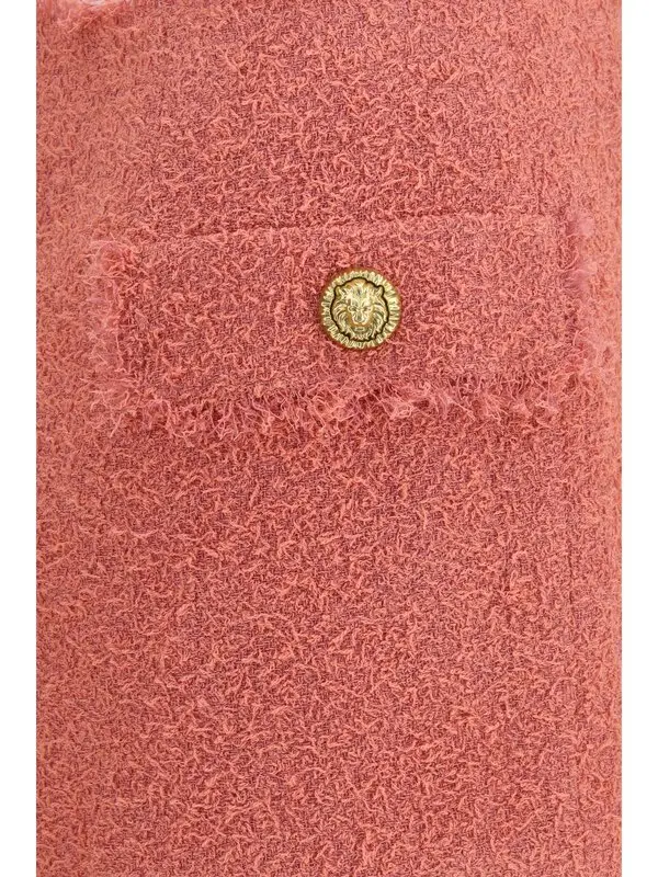 Balmain Tweed Mini Skirt With Logo Buttons - Pink