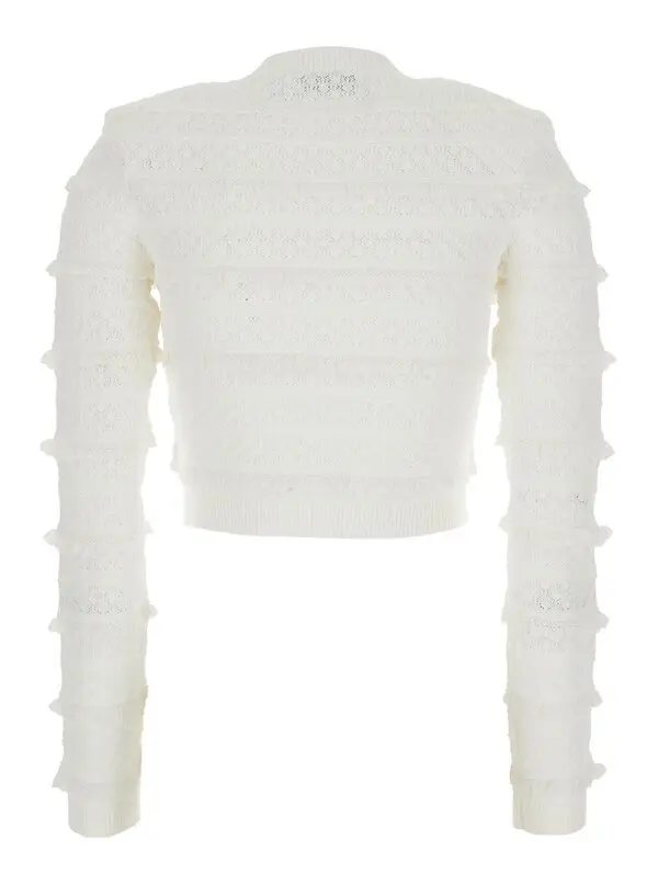SELF-PORTRAIT White Pointelle Diamante Cardigan - Multicolor