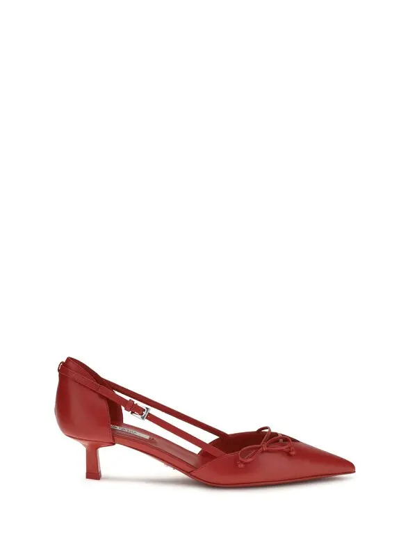 Prada Side-cut Leather Pumps With Bow Detailing - Red